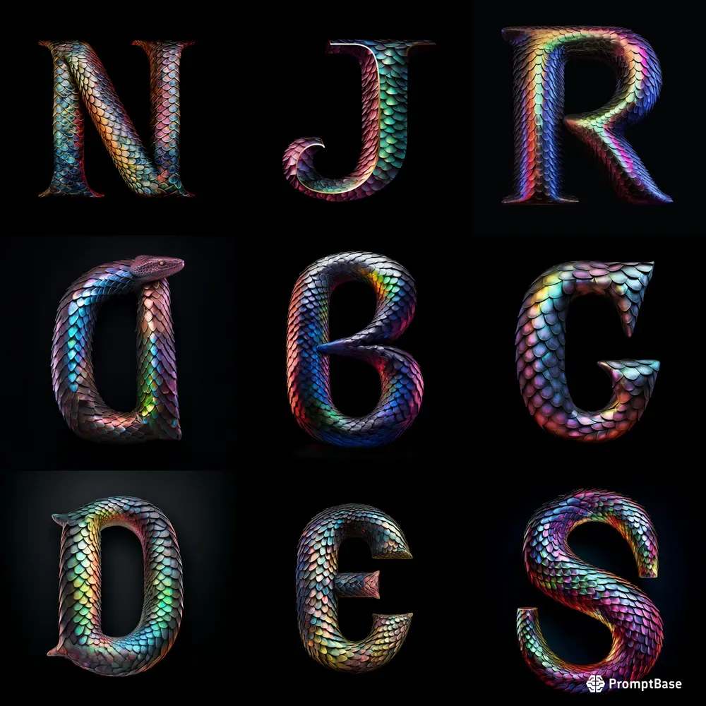 Holographic Snakeskin Letters Midjourney Prompt | PromptBase
