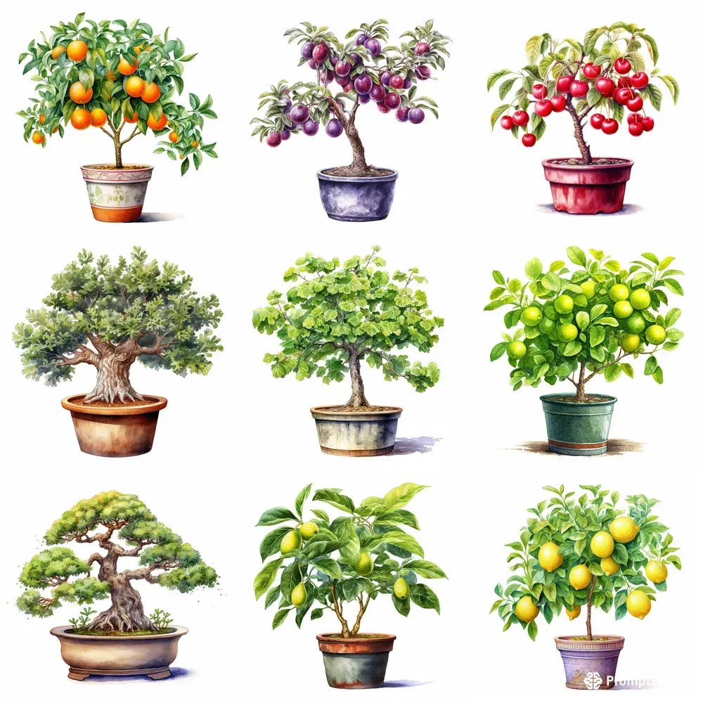 Potted Tree Watercolor Cliparts Drawings Midjourney Prompt | PromptBase