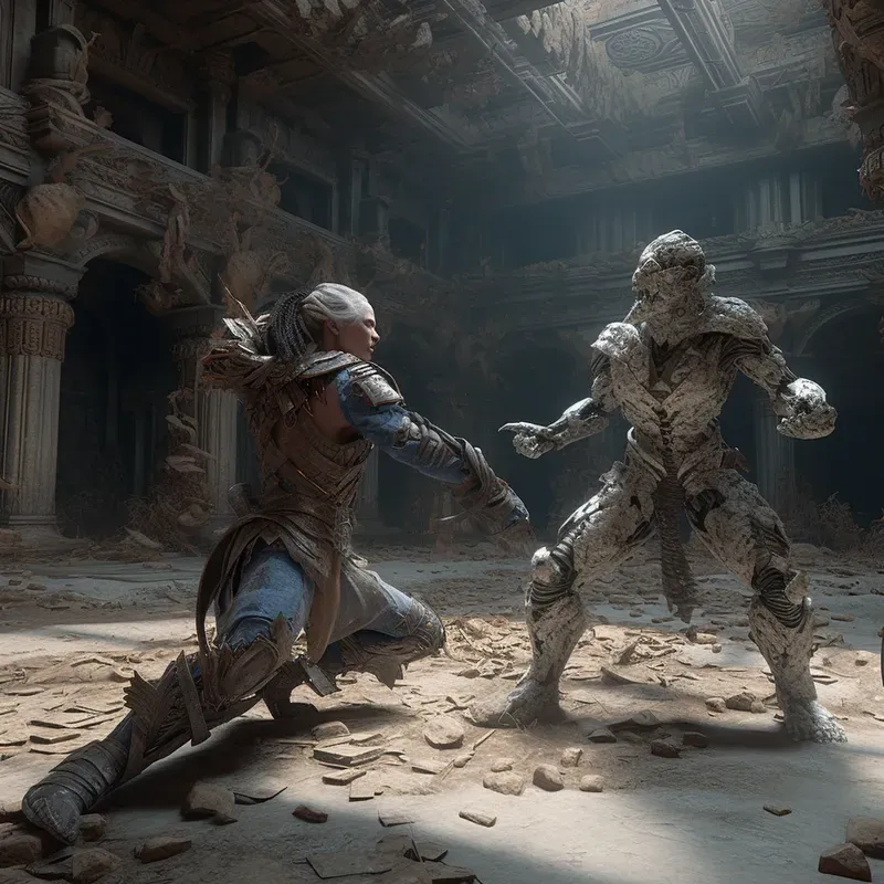 Characters Fights Unreal Engine 5 Midjourney Prompt | PromptBase