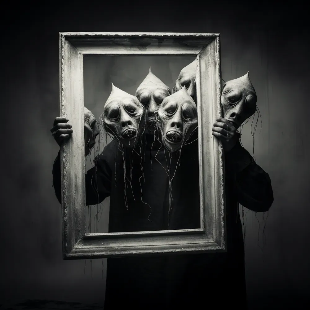 Monochrome Otherworldly Horror Photos Midjourney Prompt | PromptBase