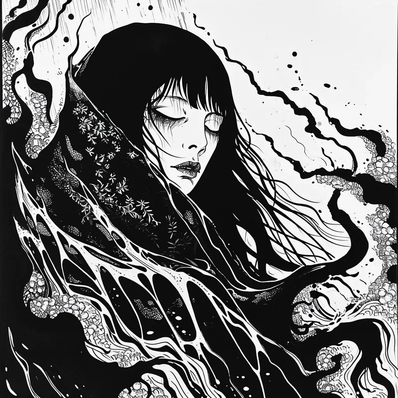 Black And White Japanese Horror Art Midjourney Prompt | PromptBase