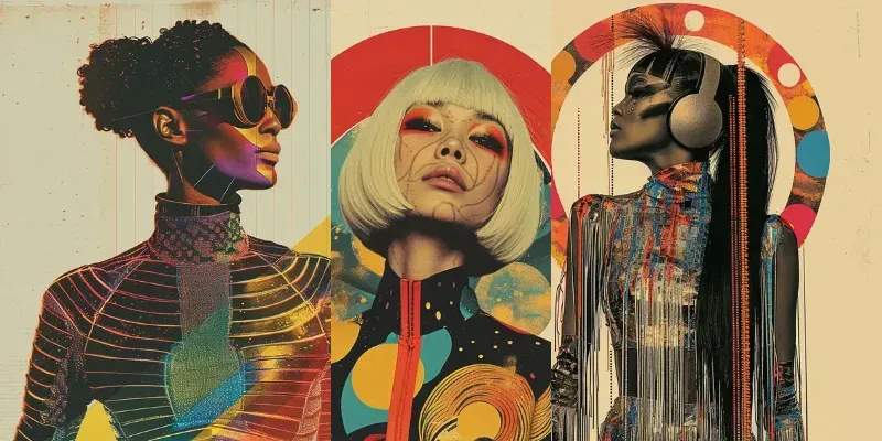 Retro Futuristic Fashion Collages Midjourney Prompt | PromptBase