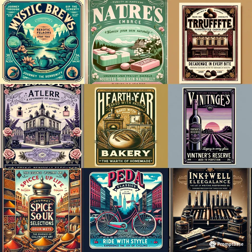 Nostalgic Old Time Product Posters DALL·E Prompt | PromptBase