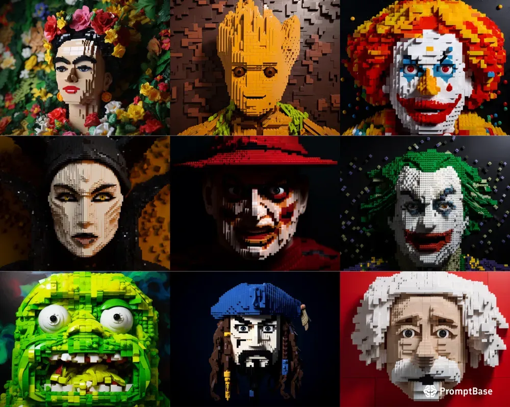 2D Lego Art Portraits Of Celebrities Midjourney Prompt | PromptBase