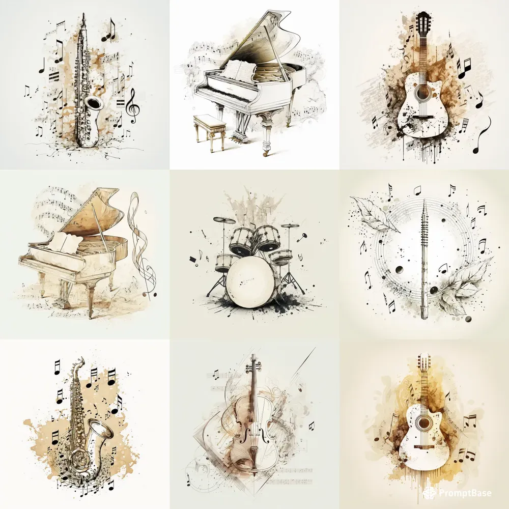 Watercolor Musical Instrument Prints Midjourney Prompt | PromptBase
