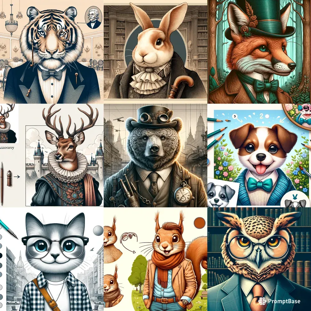 Anthropomorphic Animal Portraits DALL·E Prompt | PromptBase