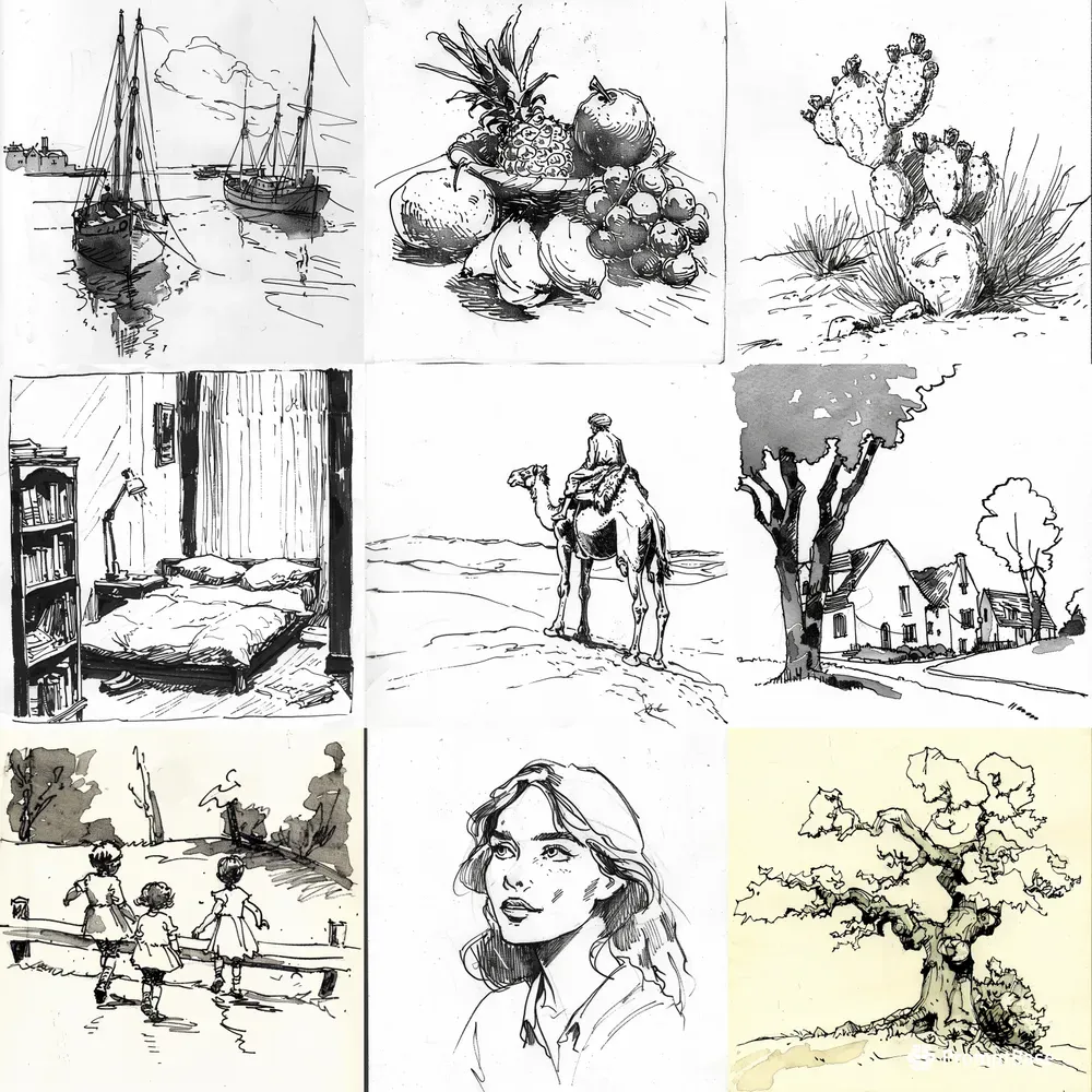 Simple Sketch Drawings Midjourney Prompt | PromptBase