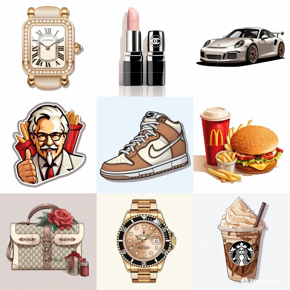 Digital Stickers Of Famous Products Midjourney Prompt | PromptBase