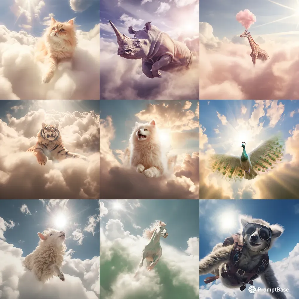 Animals Skydiving In The Clouds Midjourney Prompt | PromptBase