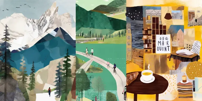 2D Mixed Media Collage Illustrations Art Midjourney Prompt | PromptBase