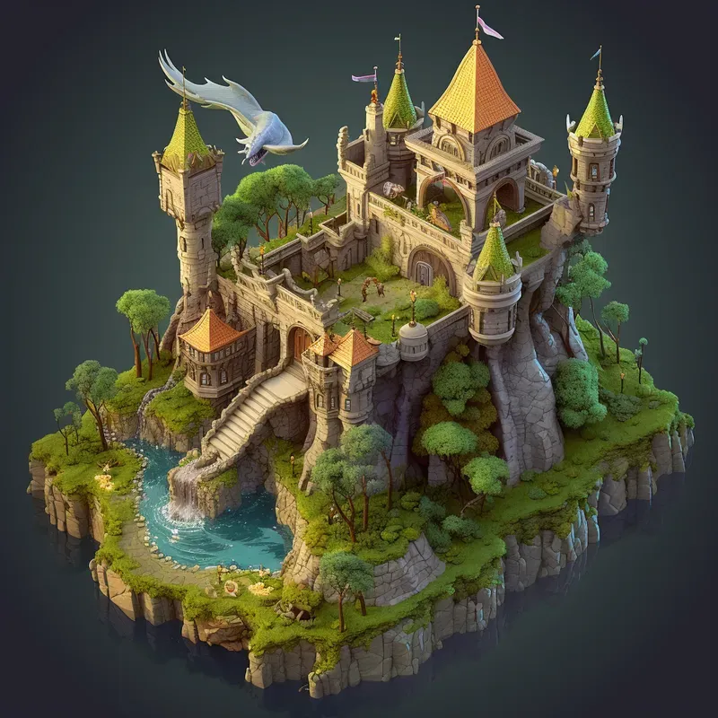 3D Rendered Isometric Design Game Scenes Midjourney Prompt | PromptBase