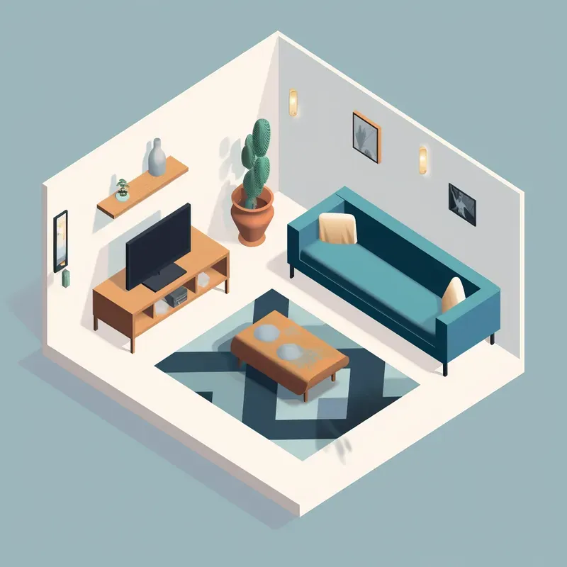 2D Isometric Interior Space Illustrations Midjourney Prompt | PromptBase