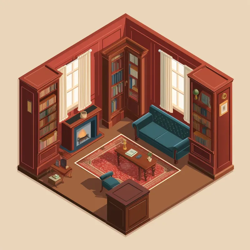 2D Isometric Interior Space Illustrations Midjourney Prompt | PromptBase
