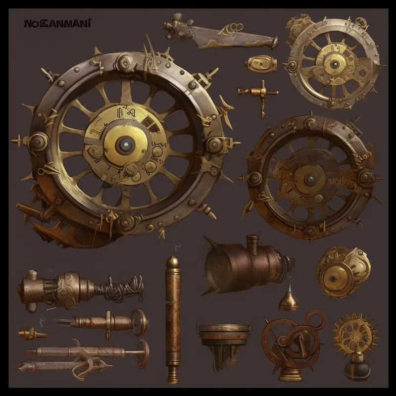 Steampunk Style RPG Game Assets Designs Midjourney Prompt | PromptBase