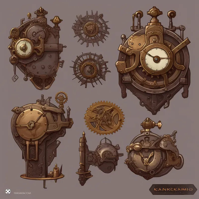 Steampunk Style RPG Game Assets Designs Midjourney Prompt | PromptBase