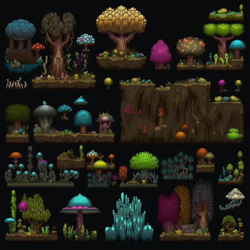 2D Pixel RPG Game Style Asset Designs Midjourney Prompt | PromptBase