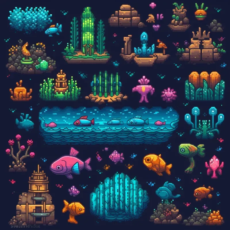 2D Pixel RPG Game Style Asset Designs Midjourney Prompt | PromptBase