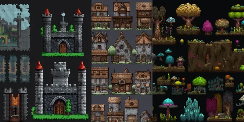 2D Pixel RPG Game Style Asset Designs Midjourney Prompt | PromptBase