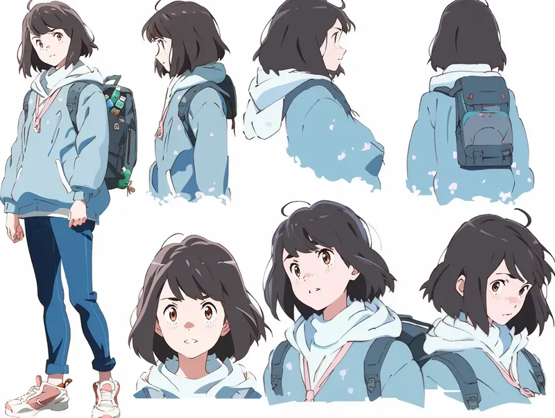 Makoto Shinkai Character Design Sheets Midjourney Prompt | PromptBase