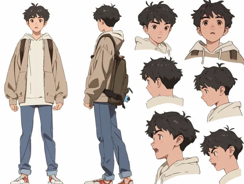 Makoto Shinkai Character Design Sheets Midjourney Prompt | PromptBase