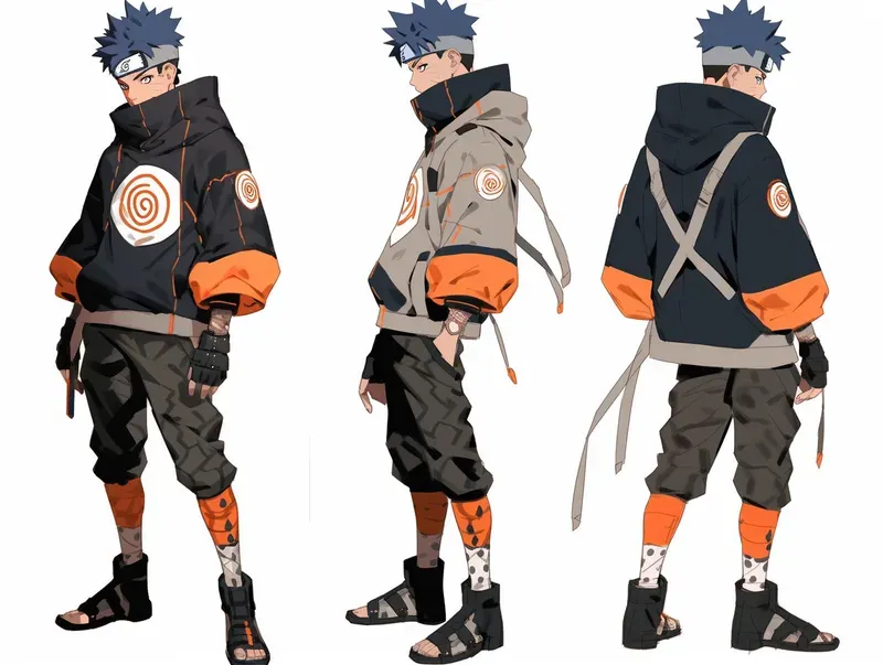 Three Views Naruto Manga Characters Art Midjourney Prompt | PromptBase