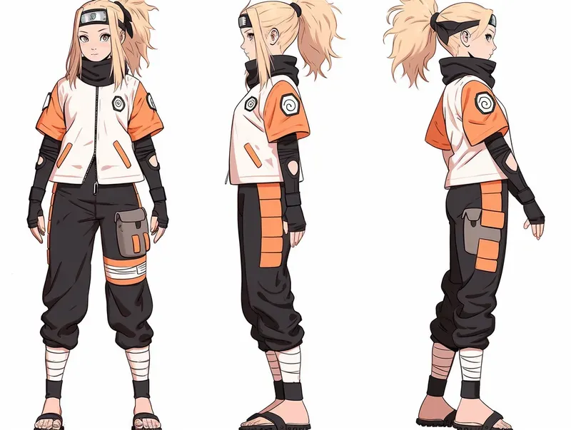 Three Views Naruto Manga Characters Art Midjourney Prompt | PromptBase