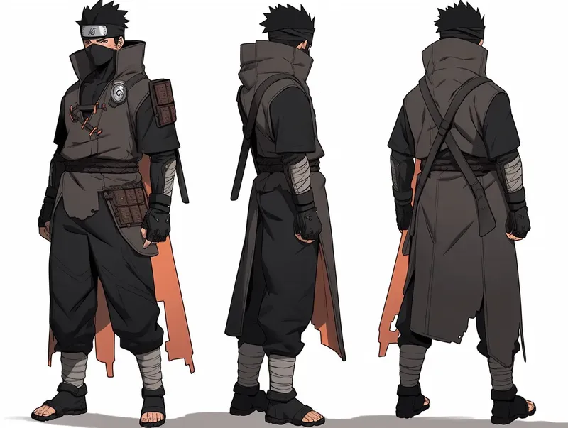 Three Views Naruto Manga Characters Art Midjourney Prompt | PromptBase