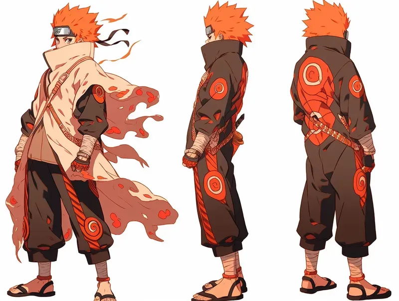 Three Views Naruto Manga Characters Art Midjourney Prompt | PromptBase