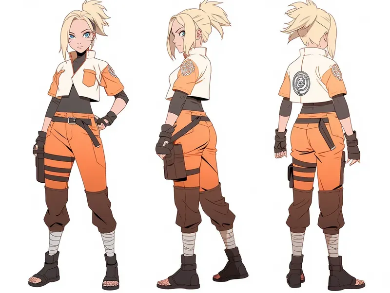 Three Views Naruto Manga Characters Art Midjourney Prompt | PromptBase