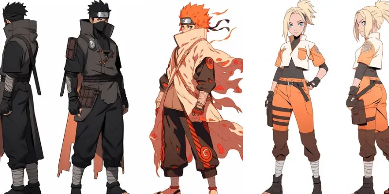 Three Views Naruto Manga Characters Art Midjourney Prompt | PromptBase