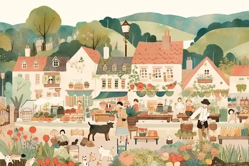 2D Postcard Style Landscape Illustration Midjourney Prompt | PromptBase