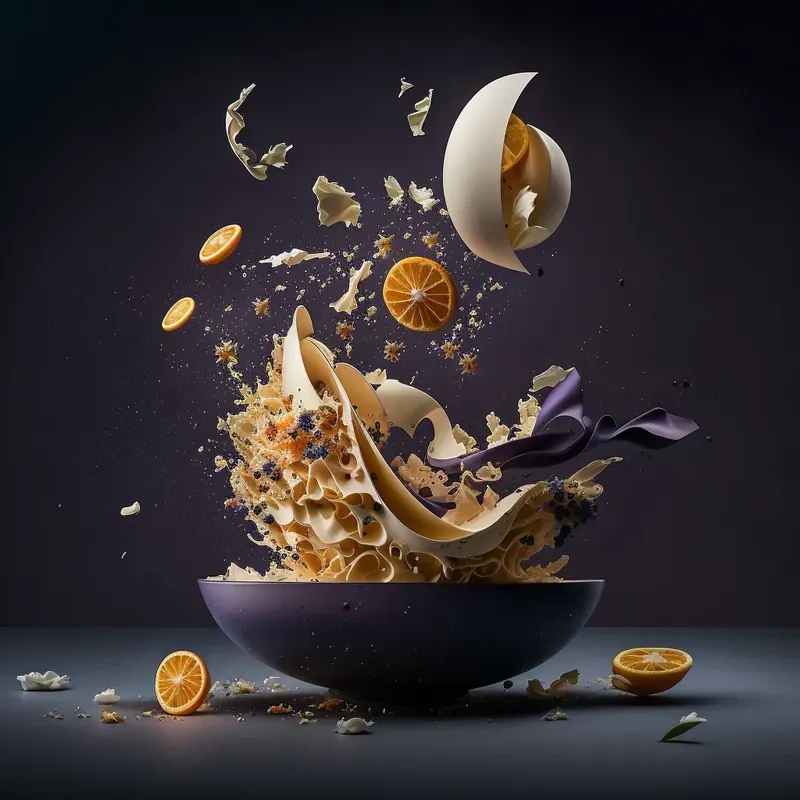 Gravitydefying Food Photographs Midjourney Prompt | PromptBase