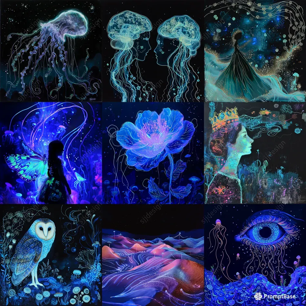 Fantasy Bioluminescent Blisses Midjourney Prompt | PromptBase