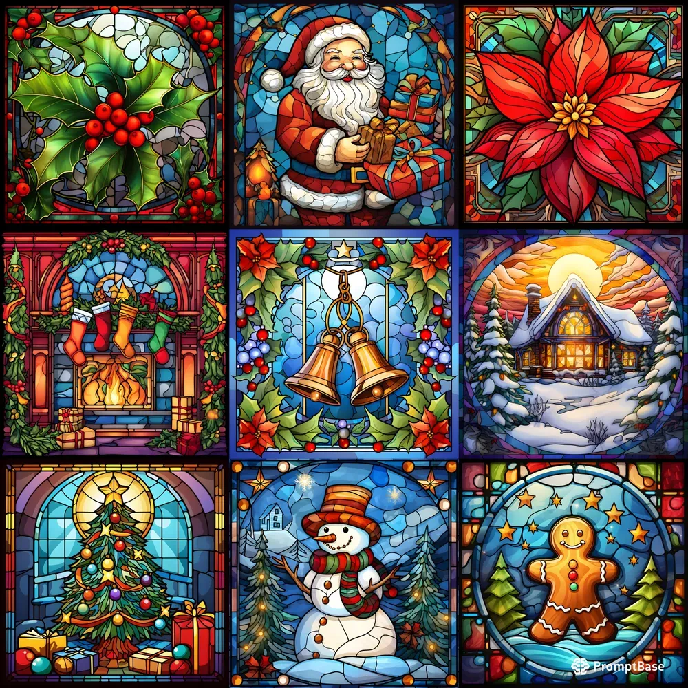 Stained Glass Christmas Card Journal Art Midjourney Prompt | PromptBase