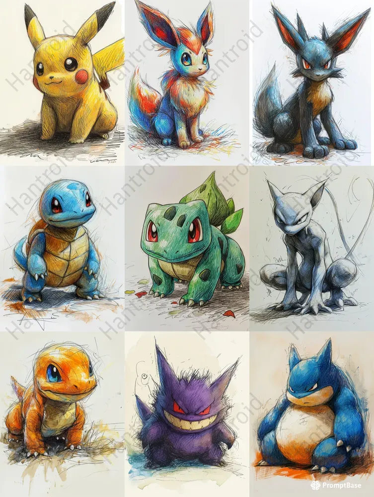 Playful Pokemon Sketches Midjourney Prompt | PromptBase