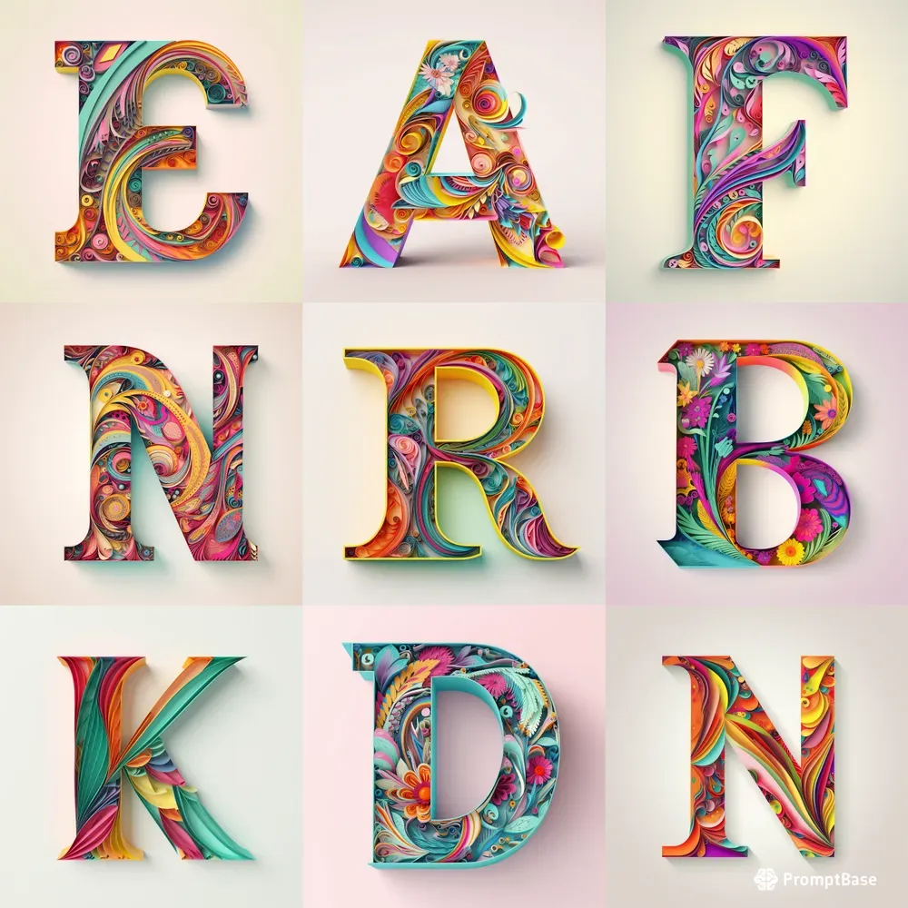 Colorful Folded Letter Designs Midjourney Prompt | PromptBase