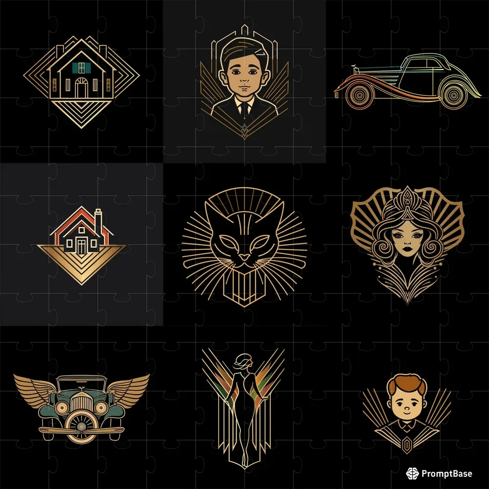 Logos In Art Deco Style 1930s Midjourney Prompt | PromptBase