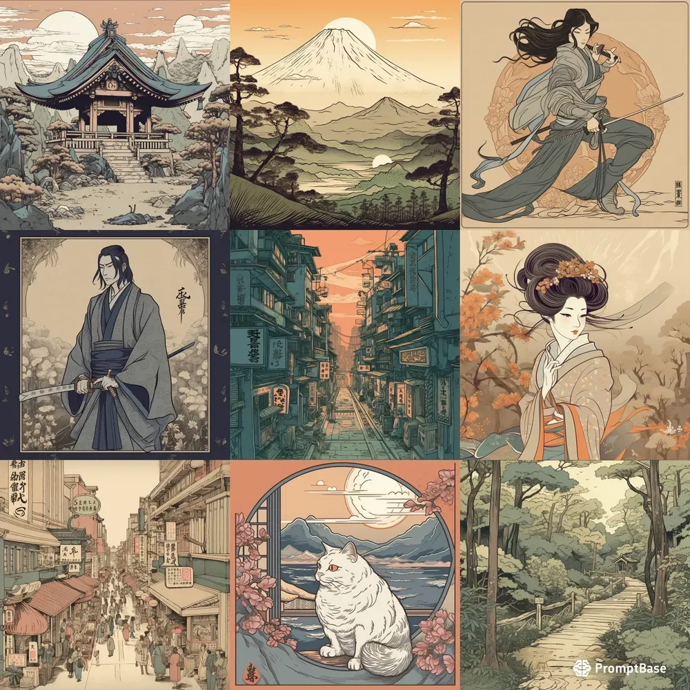 Ukiyoe Japanese Illustrations Midjourney Prompt | PromptBase