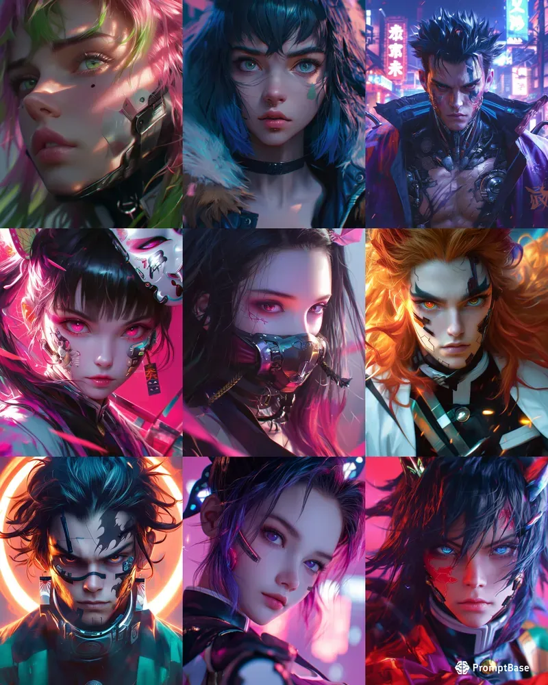 Cyberpunk Demon Slayers Neon Revival Midjourney Prompt | PromptBase