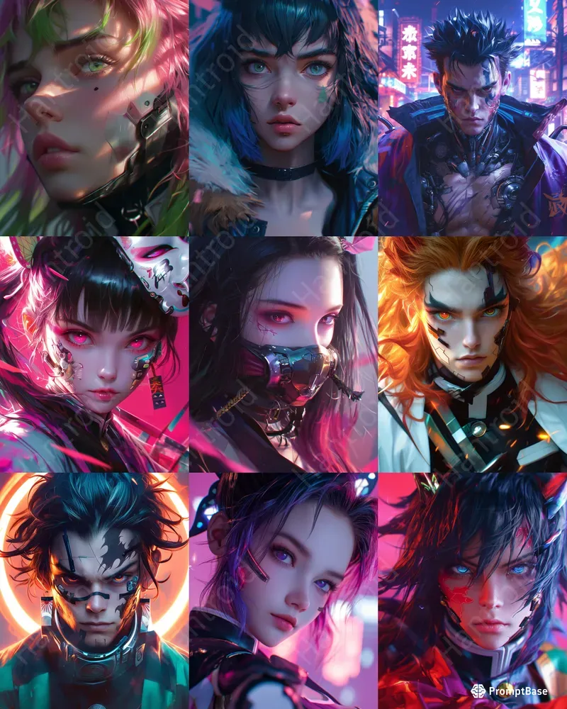 Cyberpunk Demon Slayers Neon Revival Midjourney Prompt | PromptBase