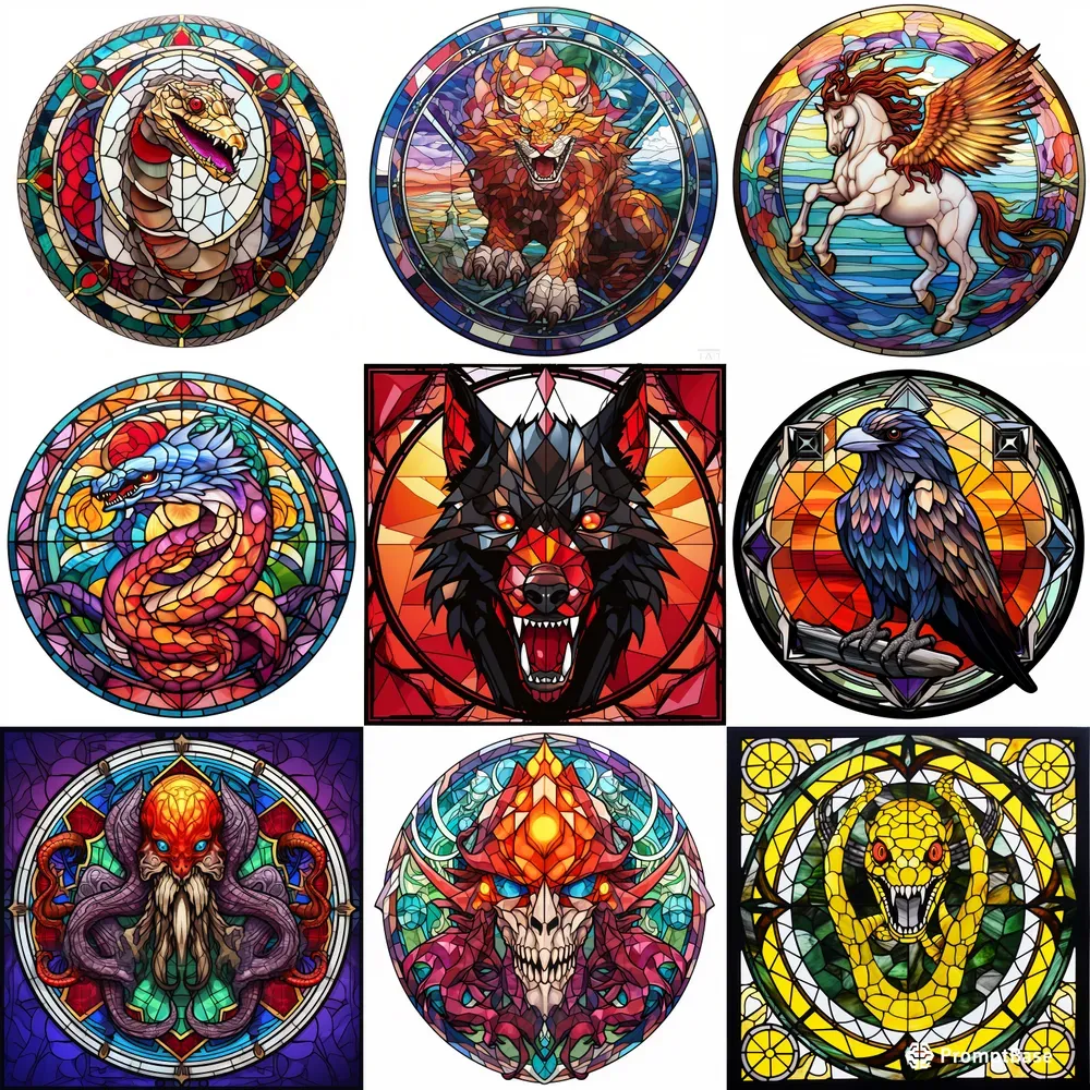 Stained Glass Mythical Creatures Midjourney Prompt | PromptBase