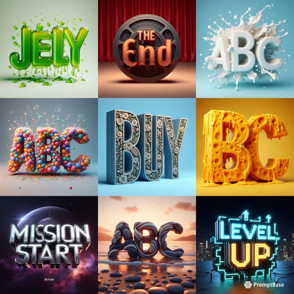 Hyperrealistic 3D Texts DALL·E Prompt | PromptBase