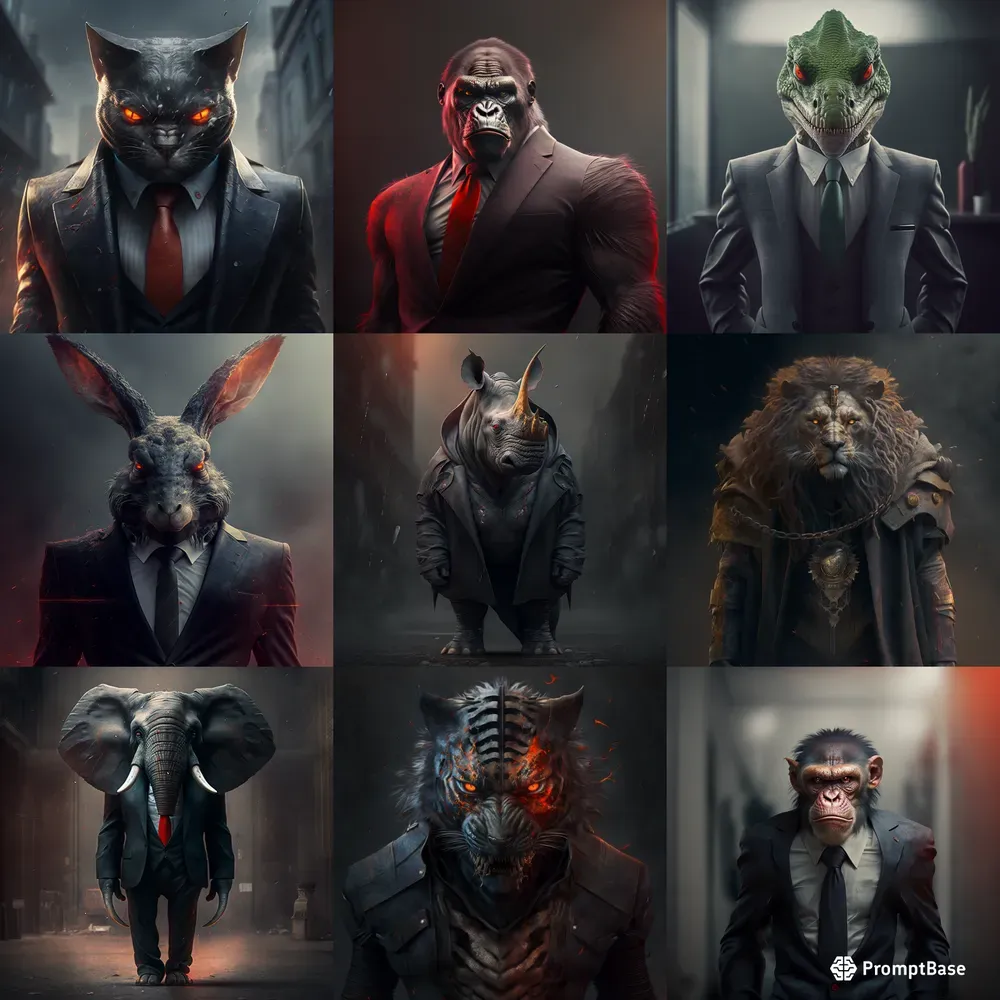 Ultra Realistic Evil Animals Clothes Midjourney Prompt | PromptBase