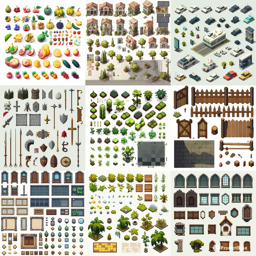 2D Game Assets Sprite Sheets Midjourney Prompt | PromptBase