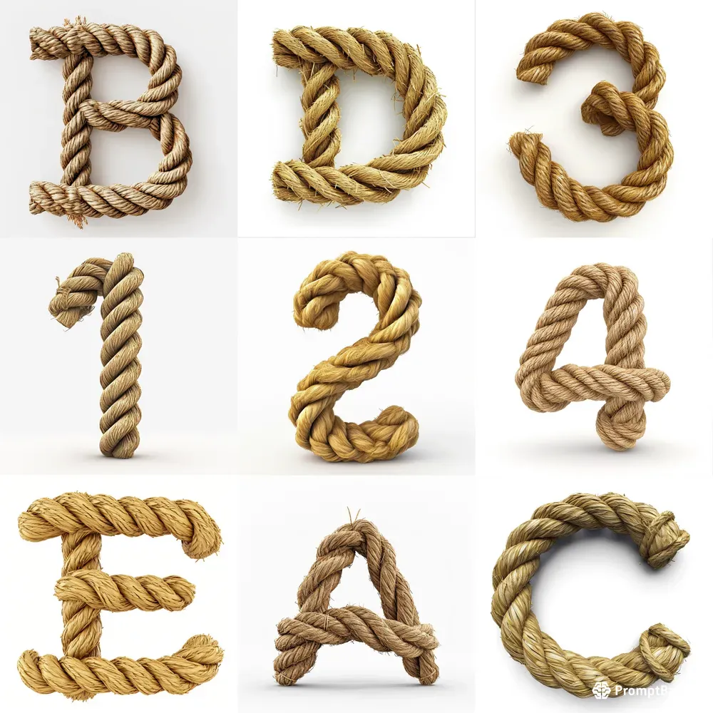 Alphabet Text Rope Letters And Numbers Midjourney Prompt | PromptBase