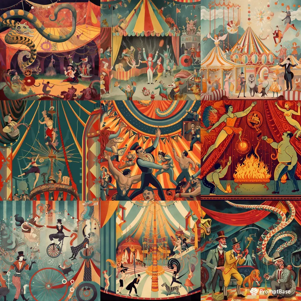 Whimsical Vintage Circus Scenes Midjourney Prompt | PromptBase