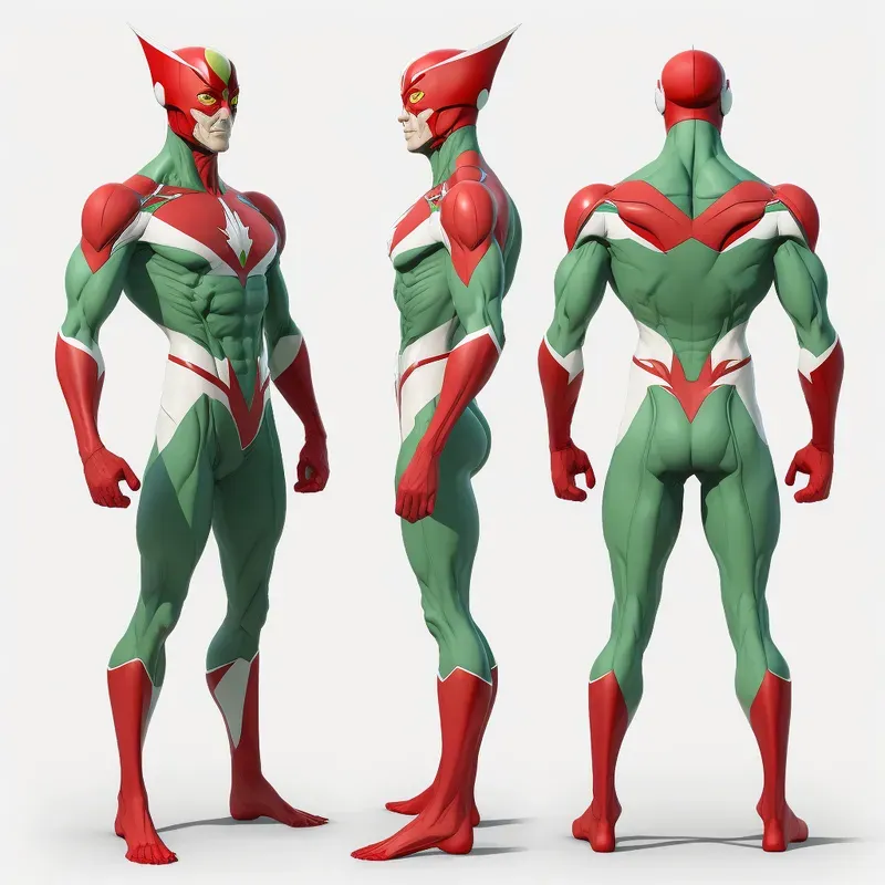 Superhero Character Model Sheets Midjourney Prompt | PromptBase