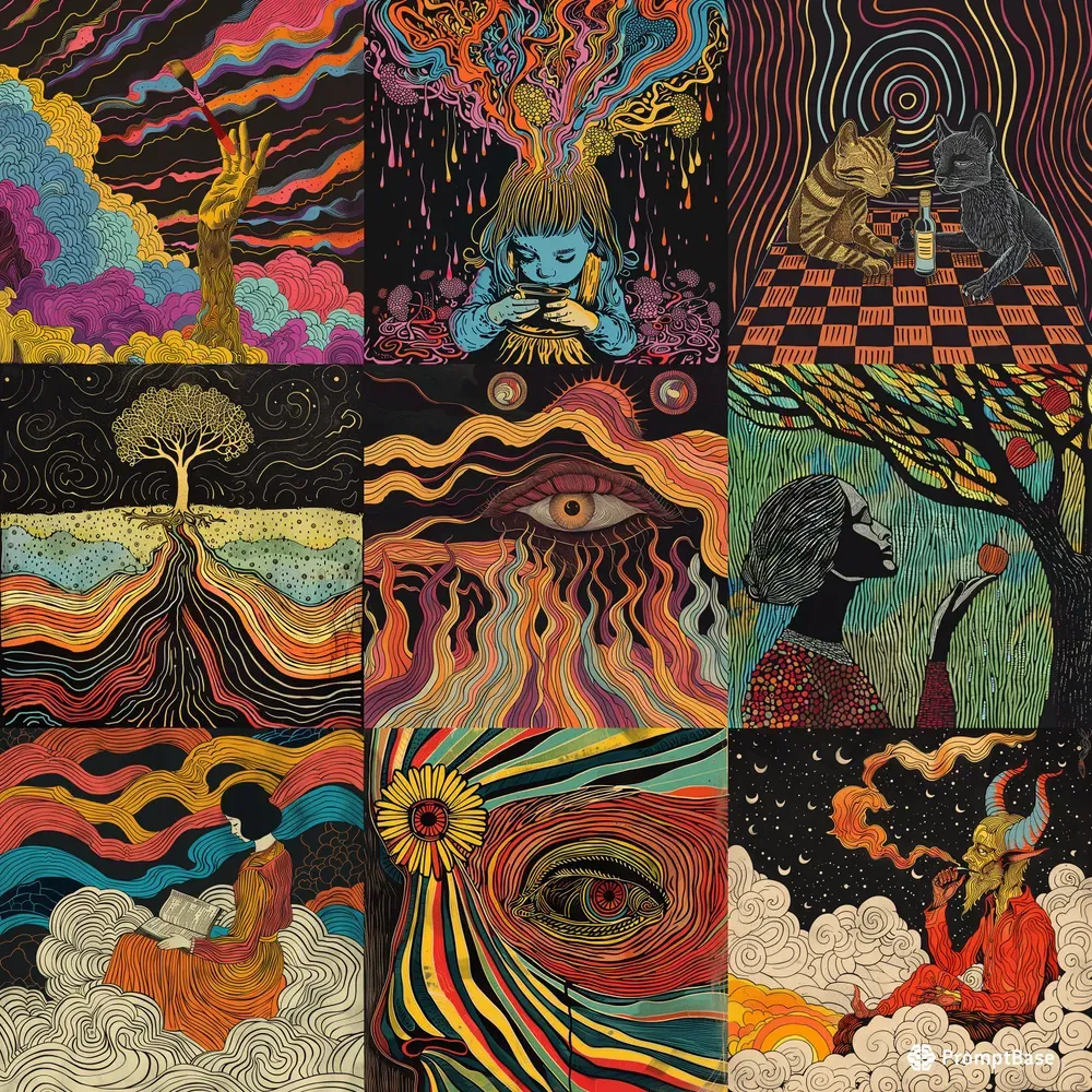 Colorful Dynamic Line Art Midjourney Prompt | PromptBase