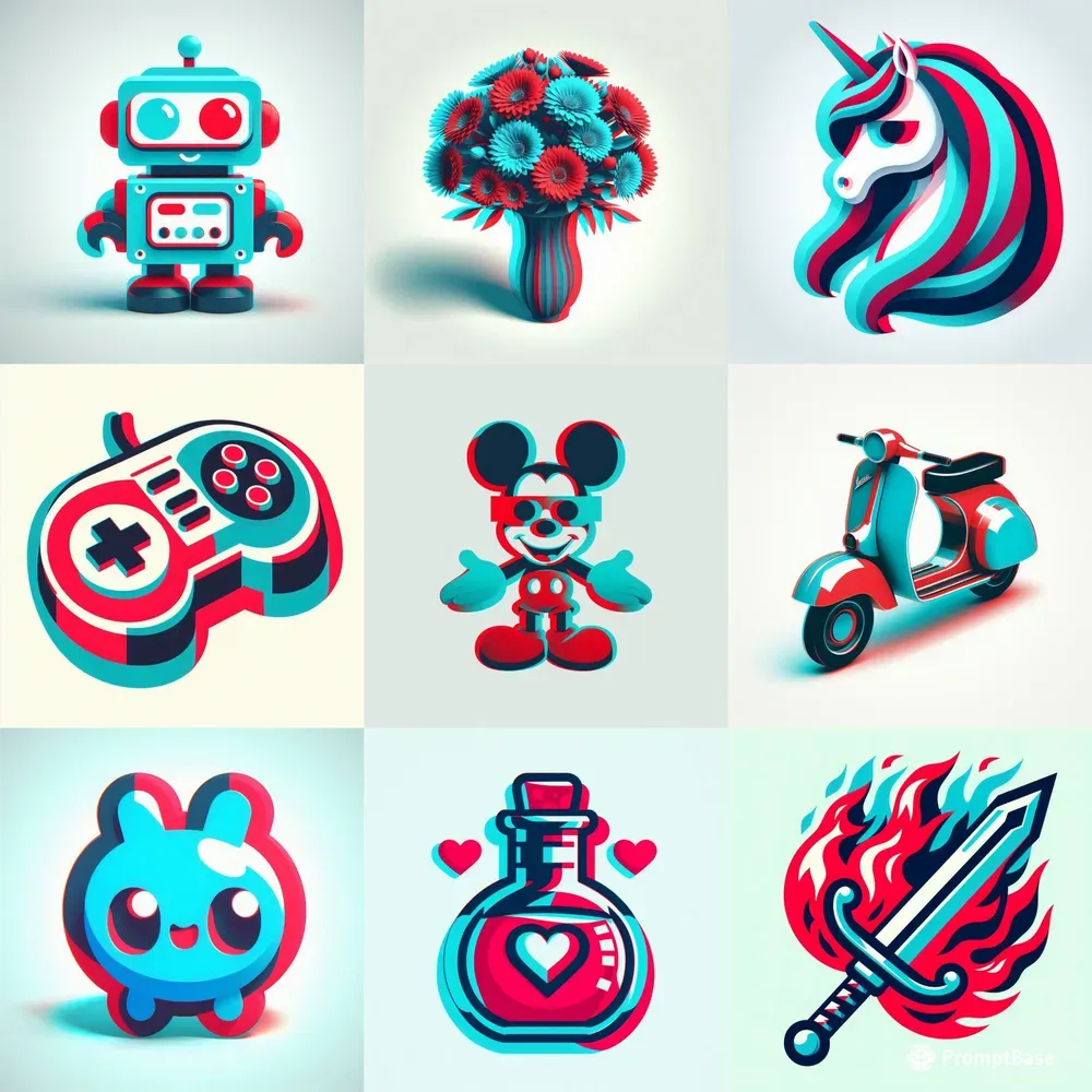 Retro 3D Anaglyph Icon Designs DALL·E Prompt | PromptBase