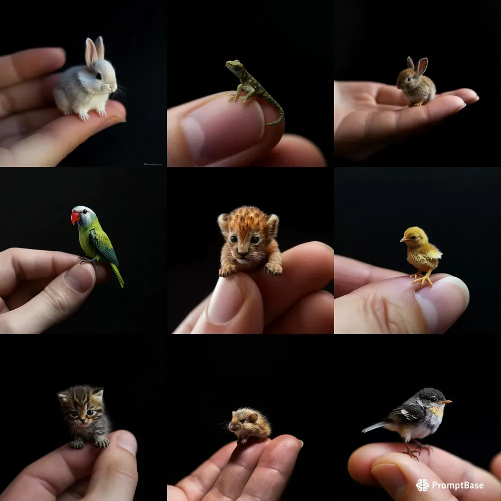 High Quality Tiny Animals On Fingers Midjourney Prompt | PromptBase